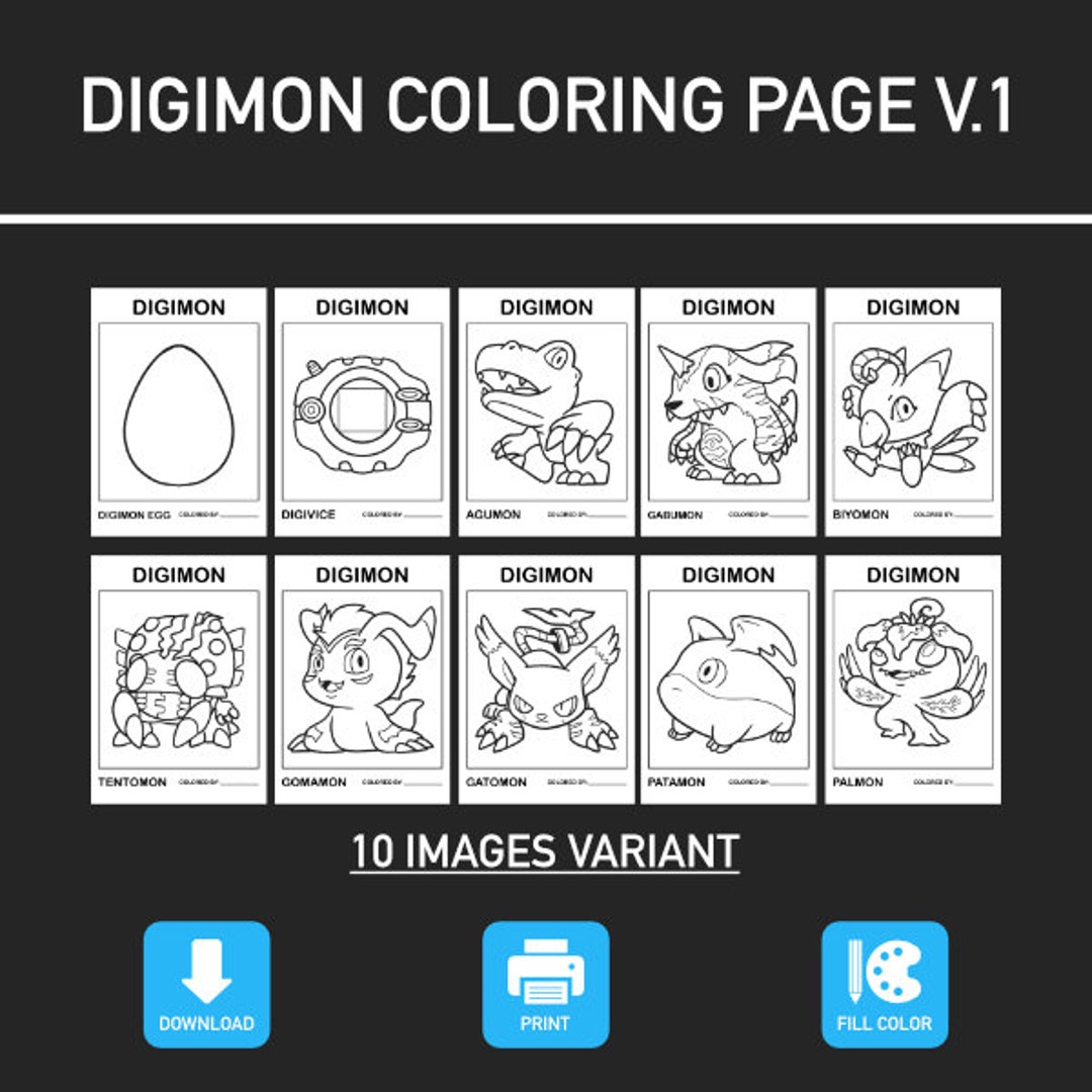 Digimon Coloring Page V.1, Digital Download, Printable File ...