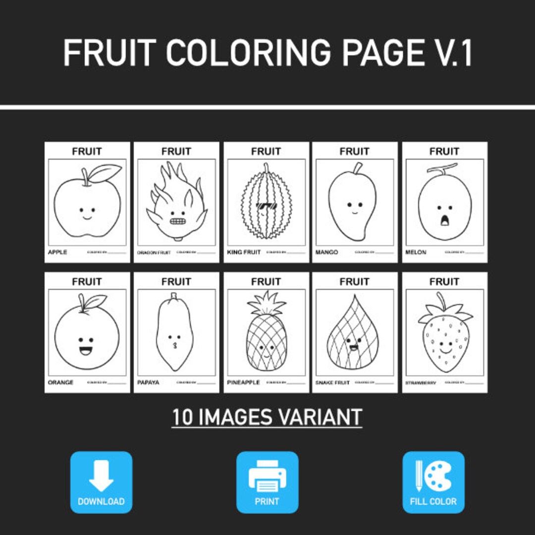 Fruits Coloring Page V1, Digital Download, Printable, Educational, Kids ...