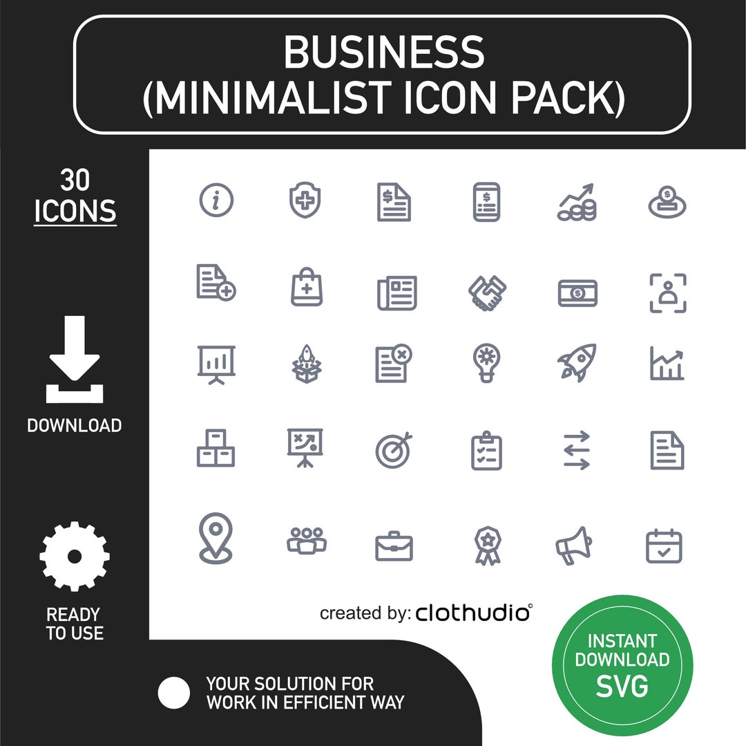 Business Icon Pack, Minimalist Icon Pack, Digital Download, SVG Files ...
