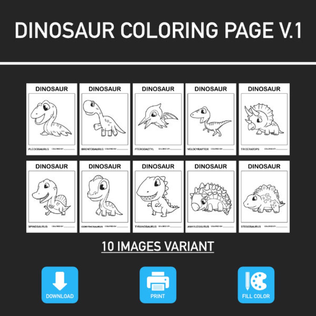 Dinosaurs Coloring Page V.1, Digital Product, Printable, Coloring Pack ...