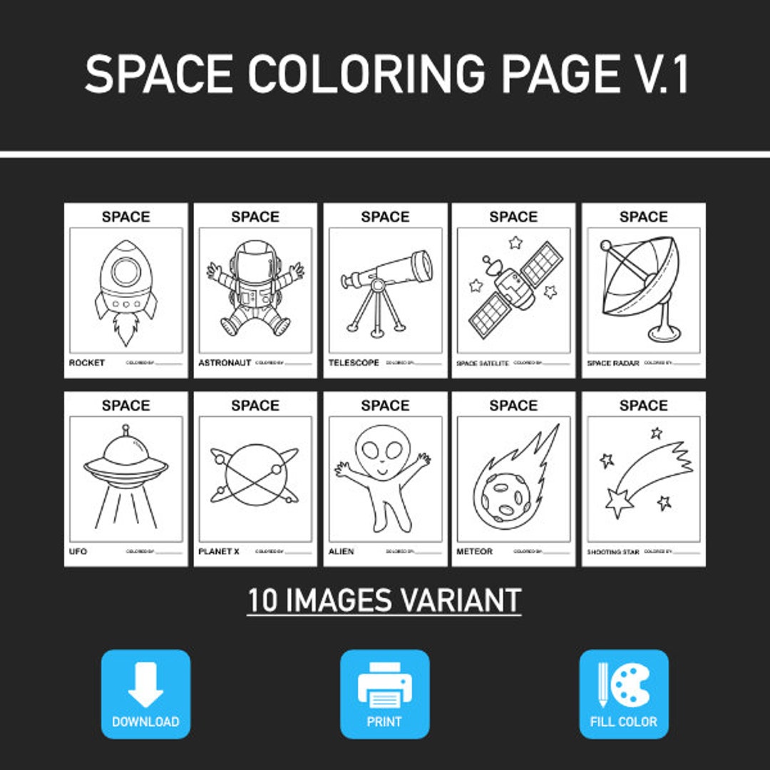 Space Coloring Pages: Educational Activity, 10 Images (PNG & PDF) - Etsy