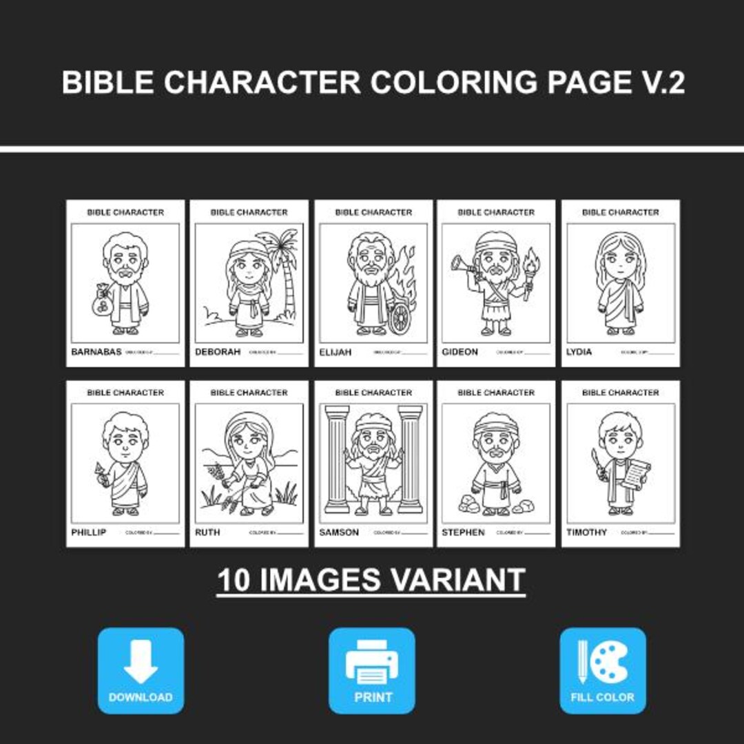 Bible Character Coloring Pages V.2, 10 Printable Designs (digital ...