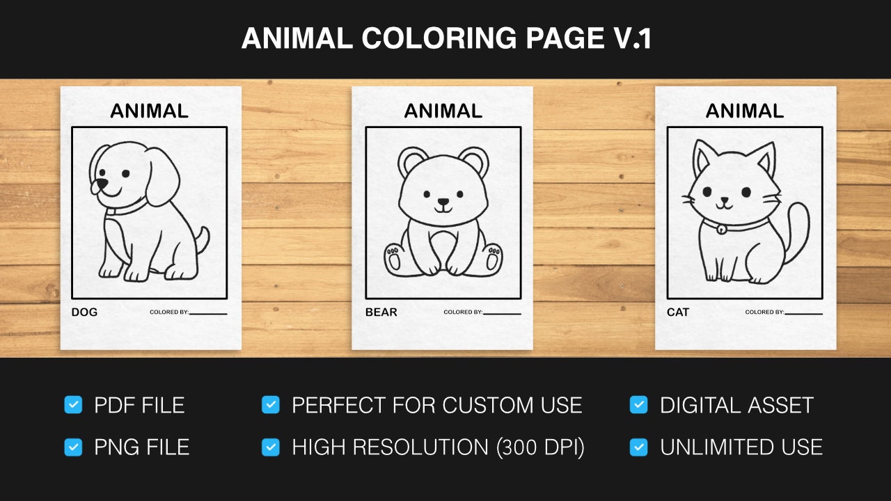 Animal Coloring Page V1 Digital Download Digital Printable - Etsy