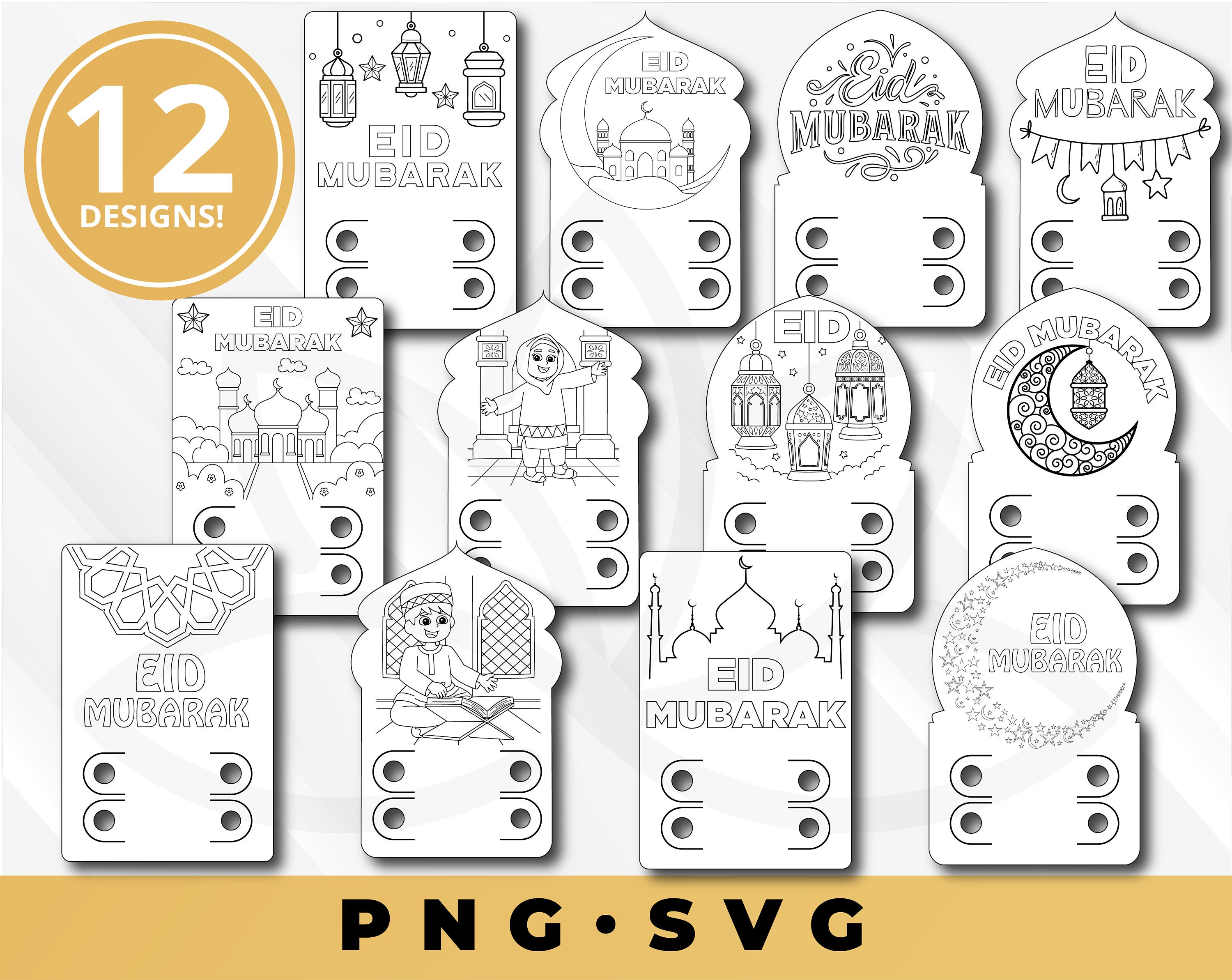 Eid Coloring Cards Bundle Eid Crayon Holder EID Mubarak Svg - Etsy