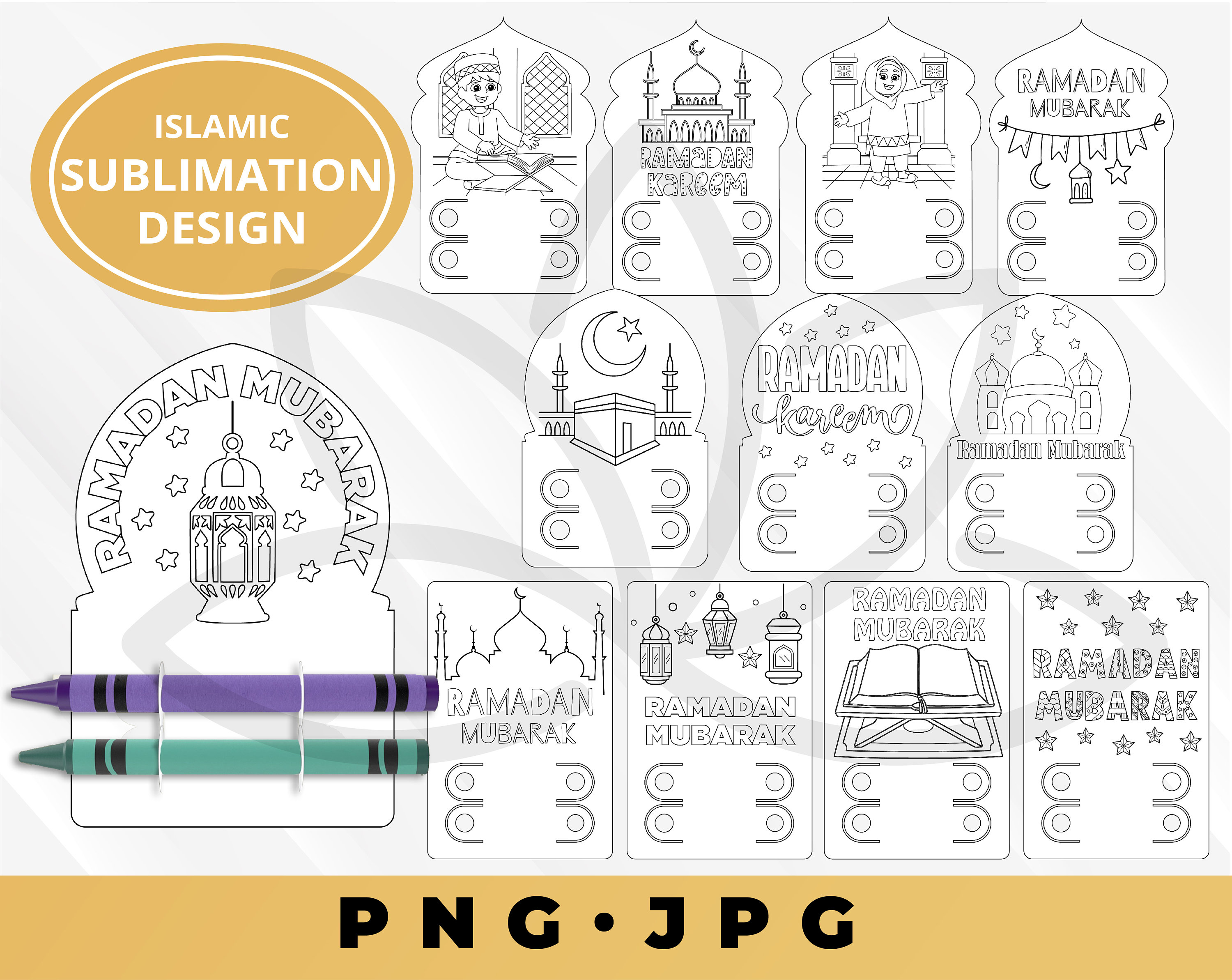Ramadan Colouring Cards Bundle, Ramadan Crayon Holder, Ramadan ...