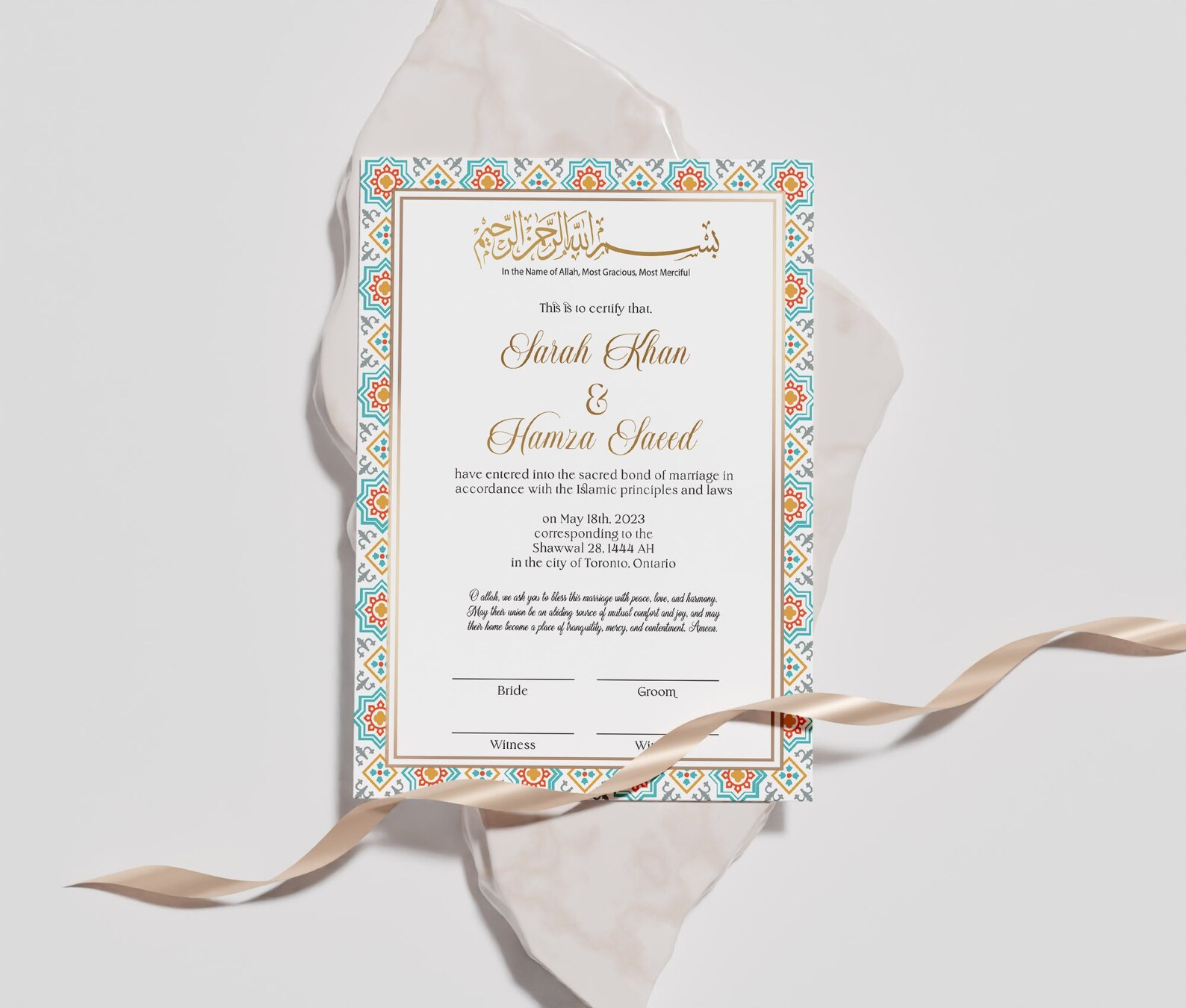 Nikkah Certificate, PDF Printable Nikkah Certificate, Nikkah Certificate Islamic Marriage ...