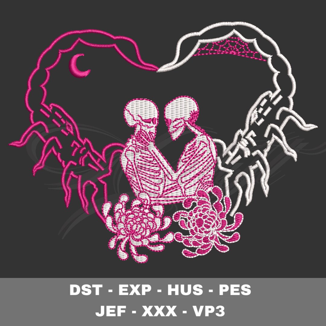 Skeleton Heart Embroidery Design, Valentines Day DST Embroidery File ...