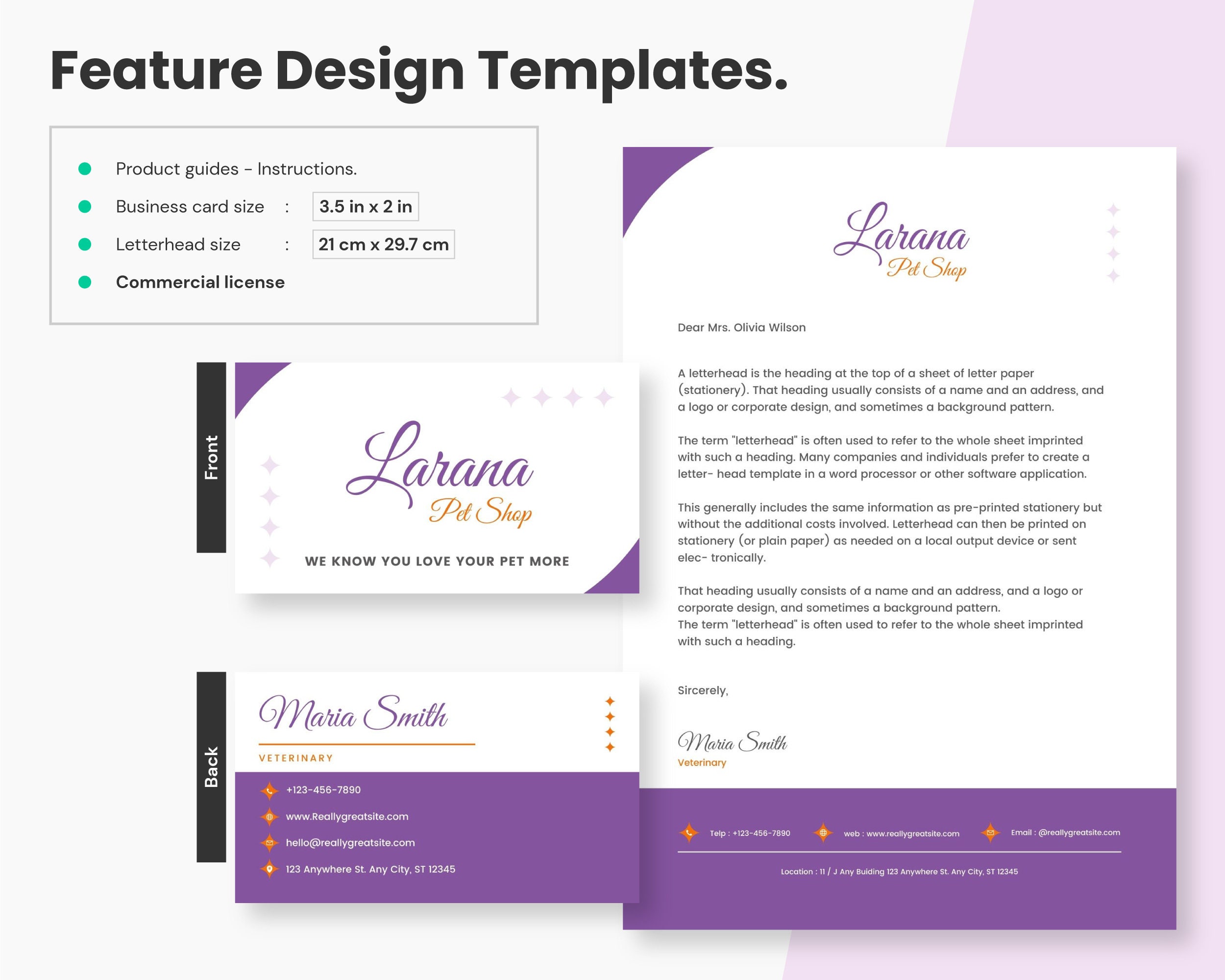 Business Card & Letterhead Template for Pet Shop Business, Modern Card ...