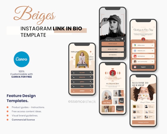 5 Bio Link Template Beiges Canva Template for Social Media | Etsy