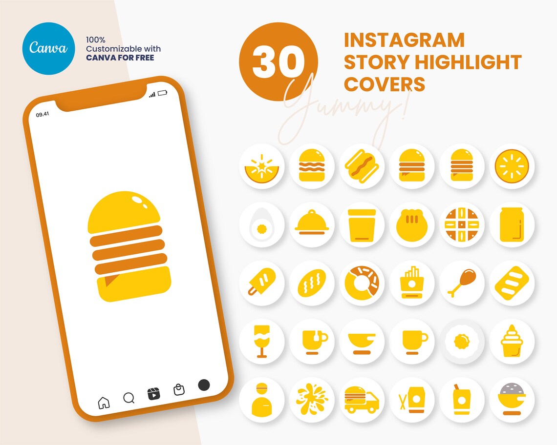 Instagram Highlight Covers for Food, Canva Instagram Story Highlight ...