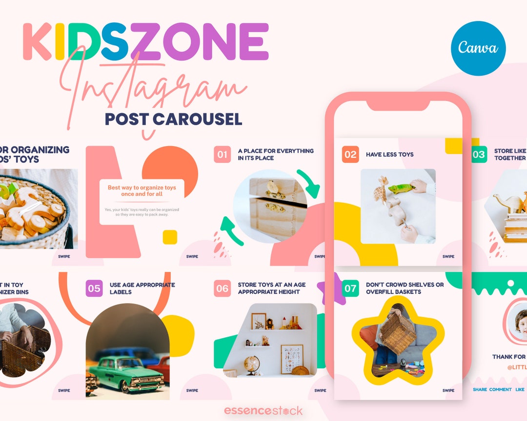 Instagram Carousel Posts for Canva — Kidszone, Canva Carousel Post for ...