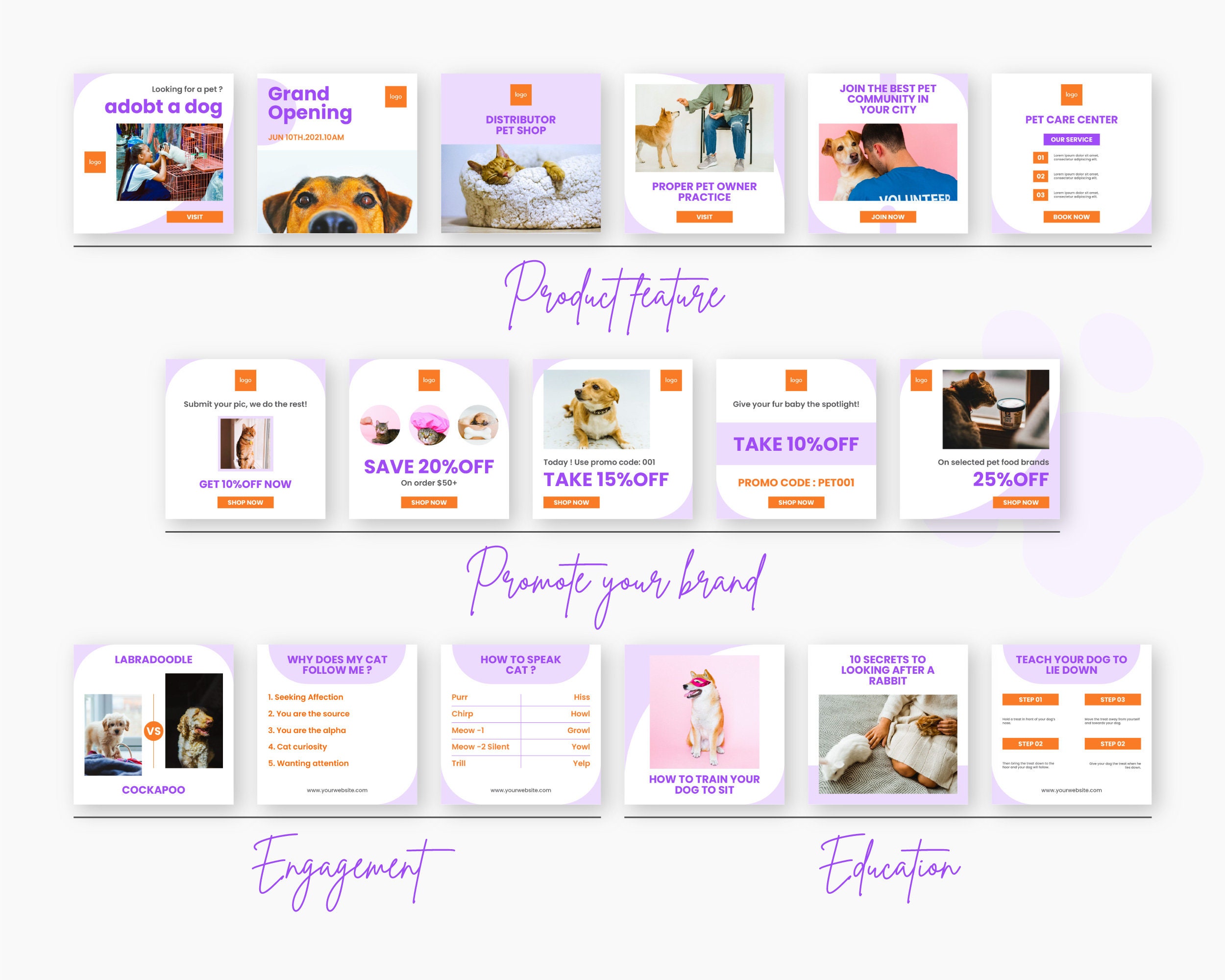 PETS ENGAGEMENT BOOSTER Instagram Post Template — Pet Shop, Purple ...