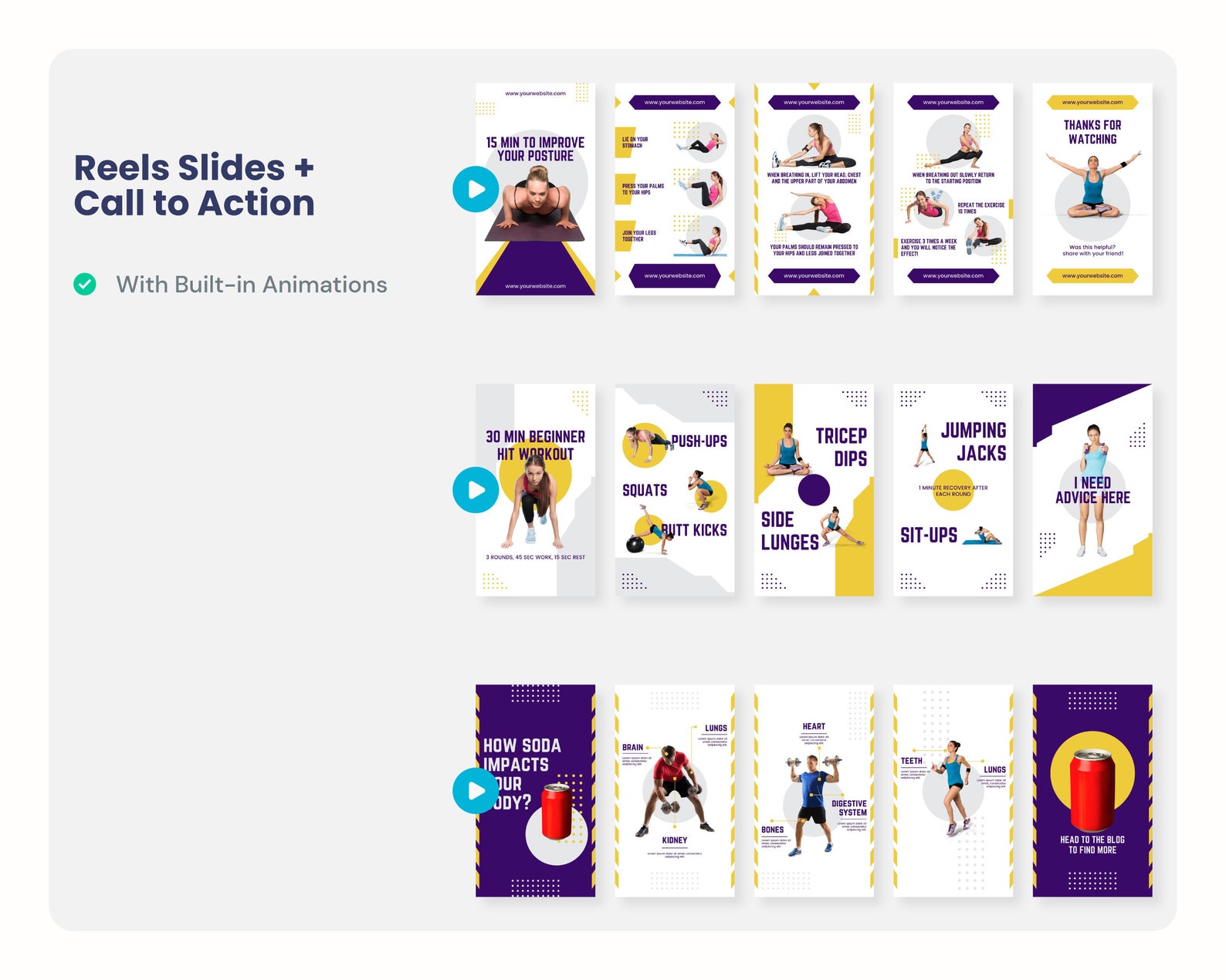 Bold Fitness INSTAGRAM REELS TEMPLATE & Covers, Canva Social Media ...