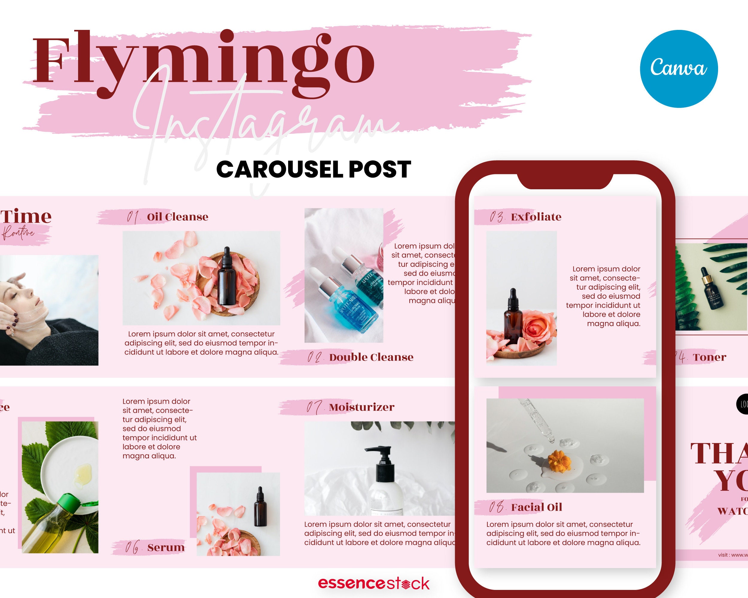 Instagram Carousel Posts for Canva — Flymingo, Beauty, Skincare, Girly ...