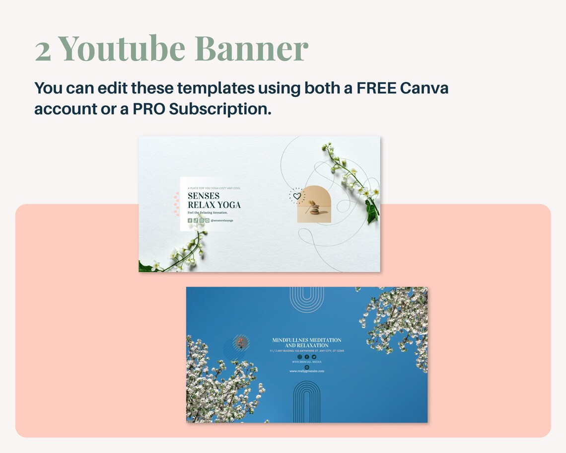 Youtube Branding Kit for Health and Wellness, Editable Banners, Intros ...