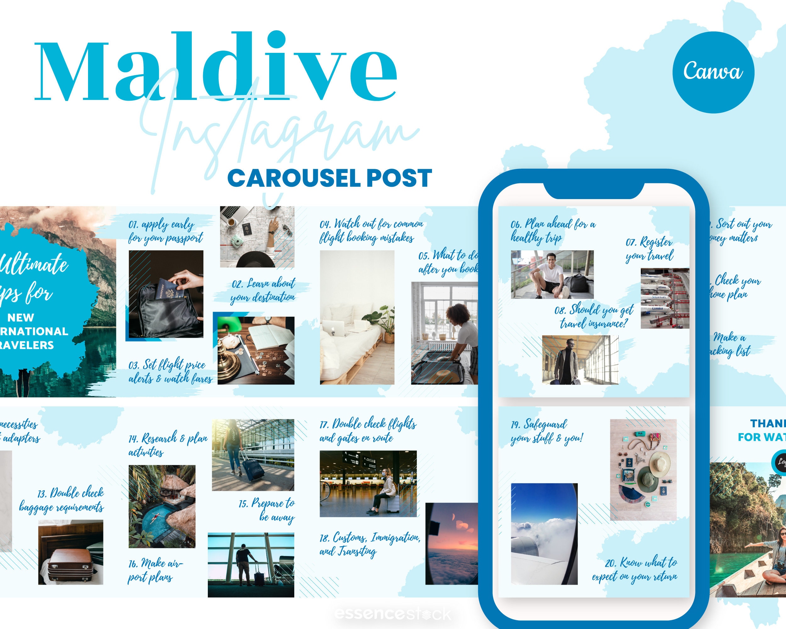 Instagram Carousel Posts for Canva — Maldive, Travel Instagram Post ...