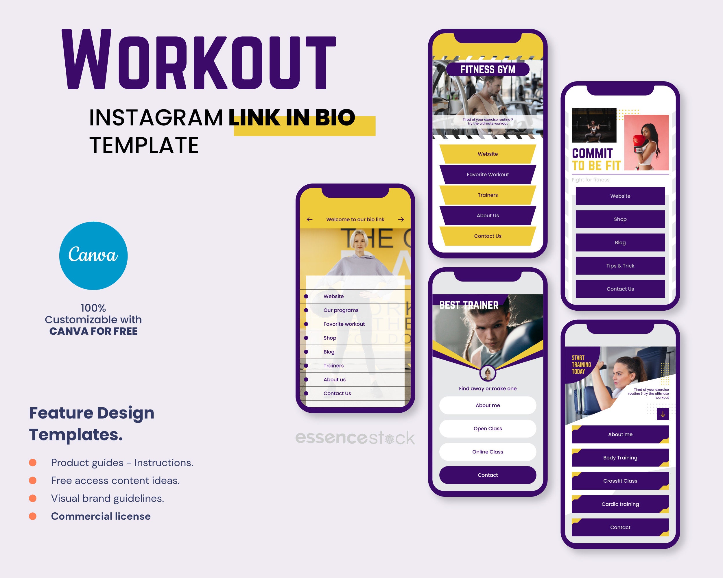 Bio Link Template — Workout, Canva Instagram Bio Link for Personal ...