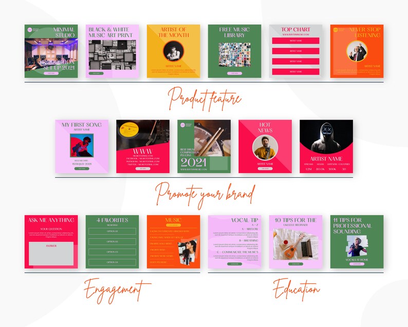 MUSIC INSTAGRAM TEMPLATES — Rhythm, Colorful Canva Template for Music ...