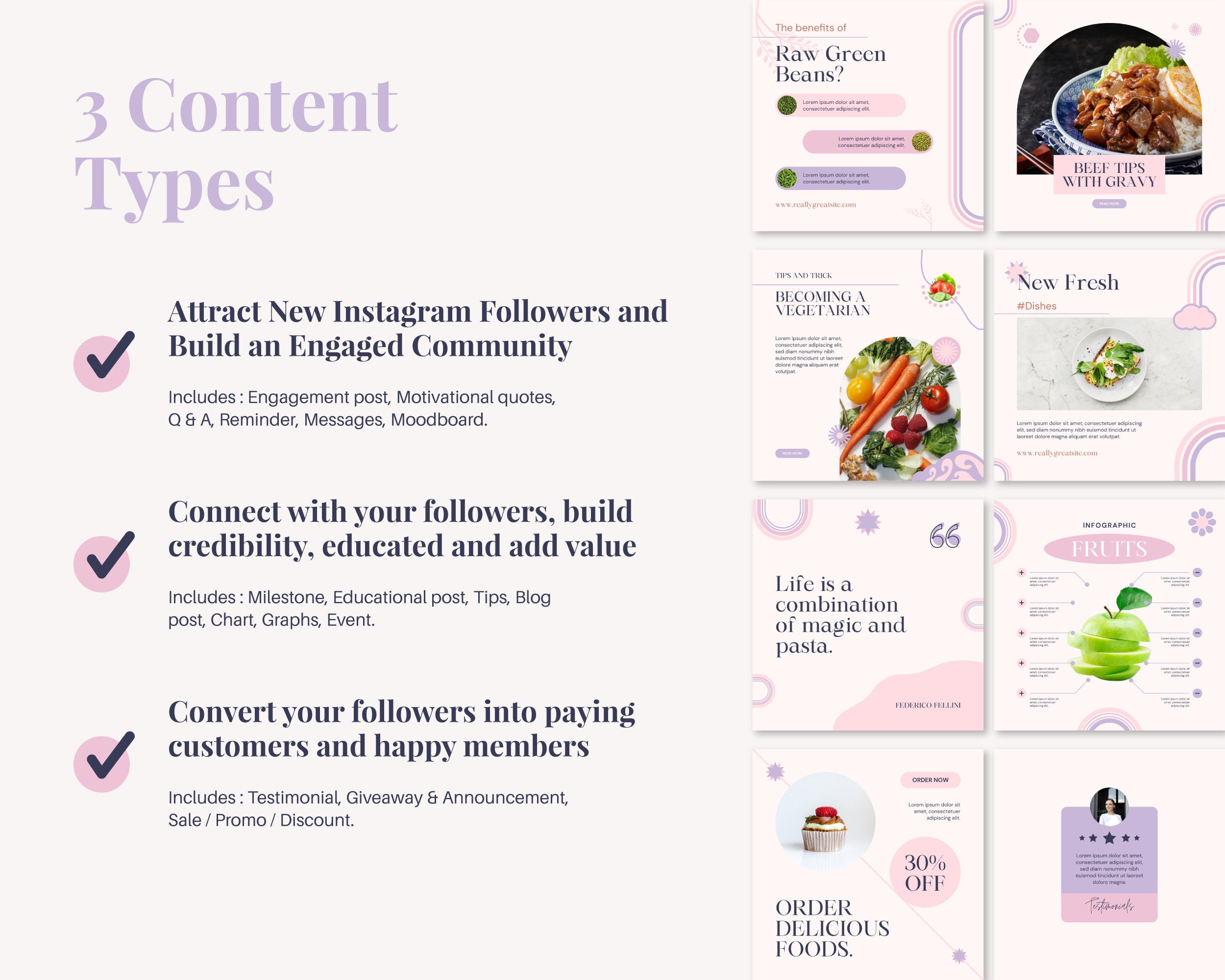 Food Blogger Instagram Templates for Canva, Social Media Recipe ...