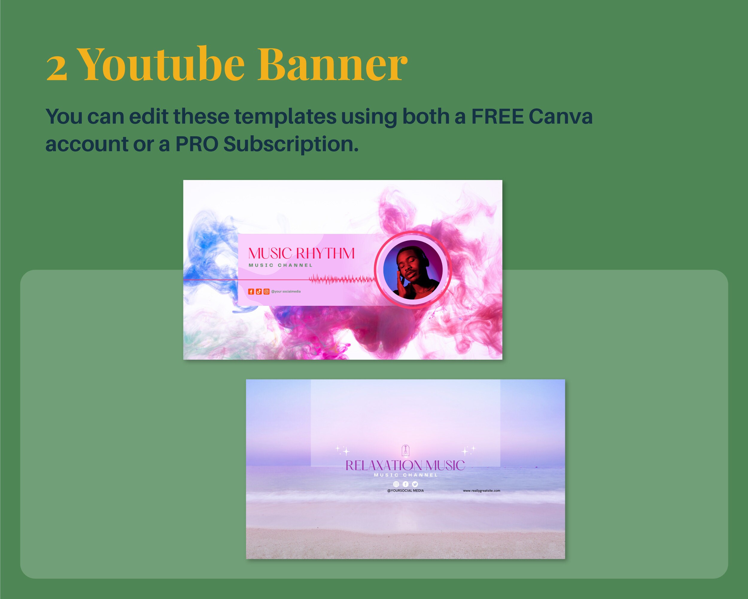 Youtube Branding Kit, Music Theme, Rainbow Colors, Personalized Youtube ...