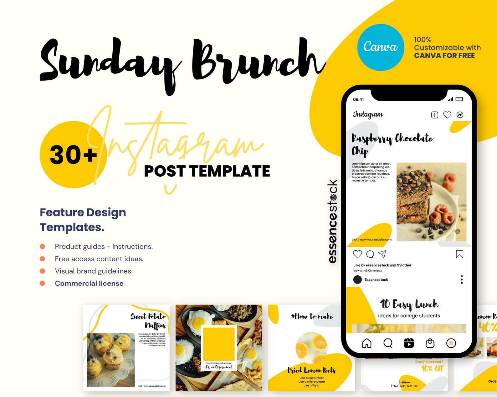 FOOD INSTAGRAM POST Templates — Sunday Brunch, Food Blogger Canva ...