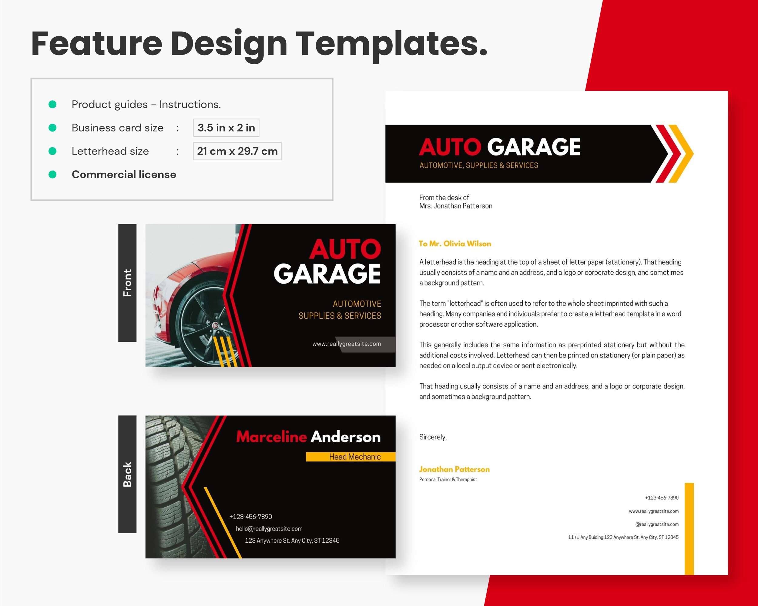Business Card & Letterhead Template for Automotive, Car, Modern ...