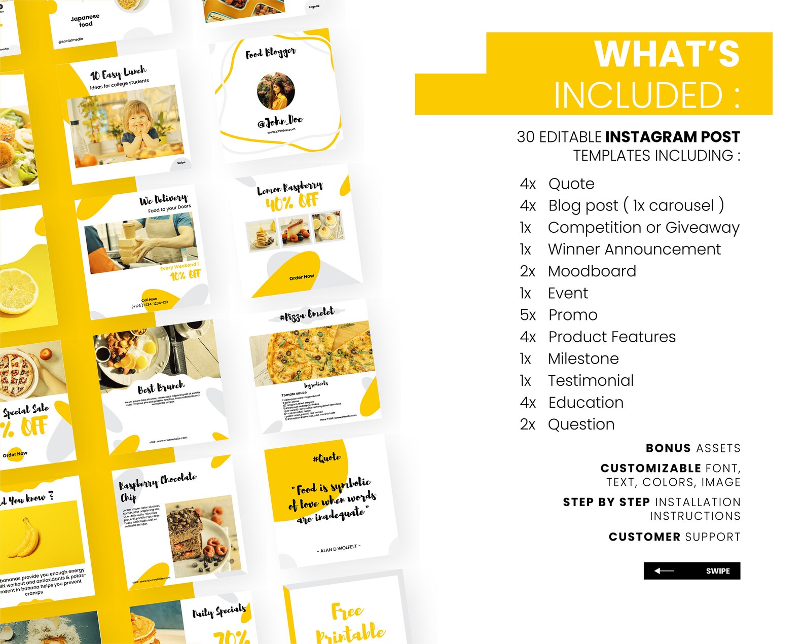 FOOD INSTAGRAM POST Templates Sunday Brunch Restaurant | Etsy