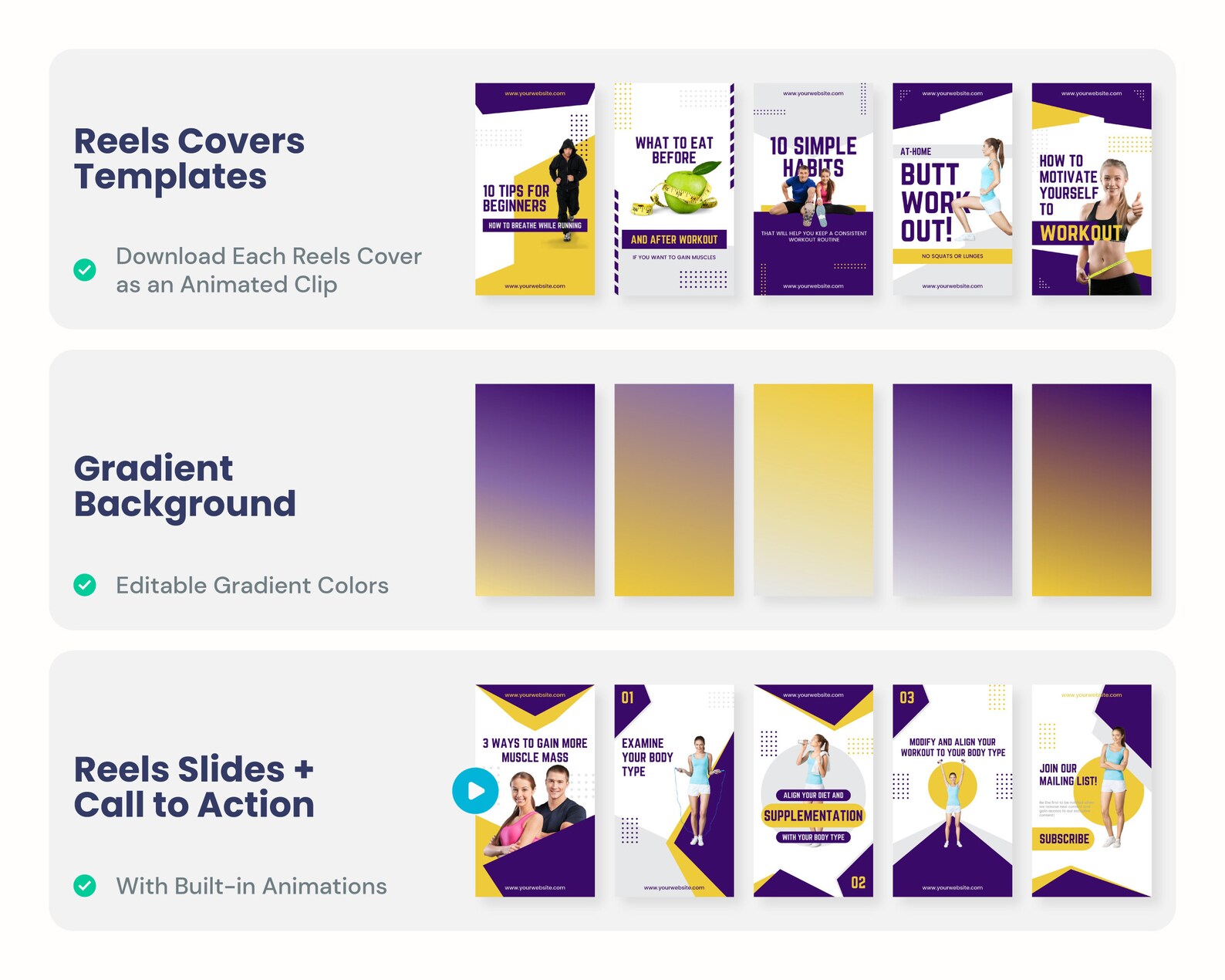 Bold Fitness INSTAGRAM REELS TEMPLATE & Covers, Canva Social Media ...