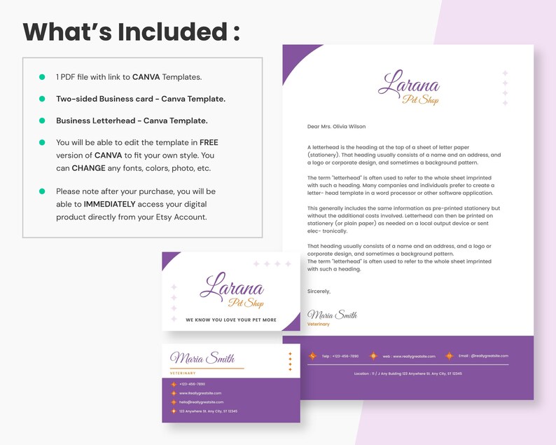 Business Card & Letterhead Template for Pet Shop Business, Modern Card ...