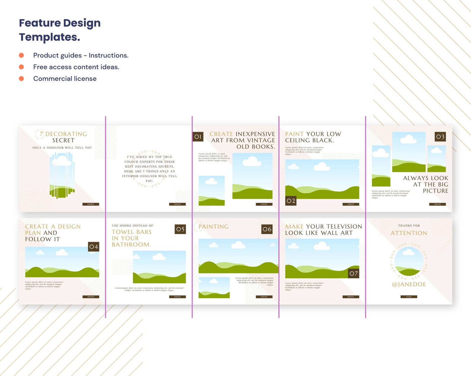 Instagram Carousel Posts for Canva — Deco, Interior Instagram Template ...