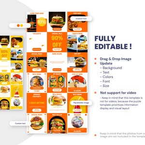 Instagram Template Editable With Canva — Yummy Food, Puzzle Template ...