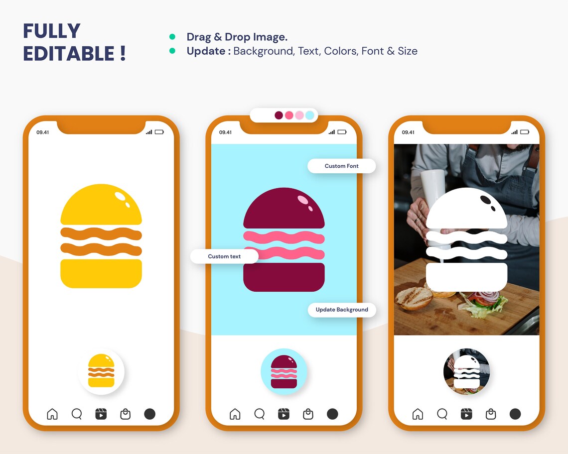 Instagram Highlight Covers for Food, Canva Instagram Story Highlight ...