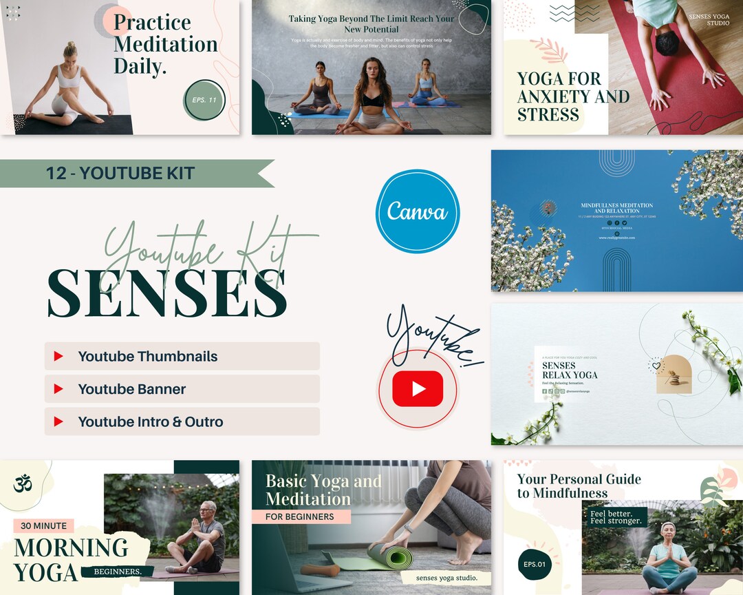 Youtube Branding Kit for Health and Wellness, Editable Banners, Intros ...