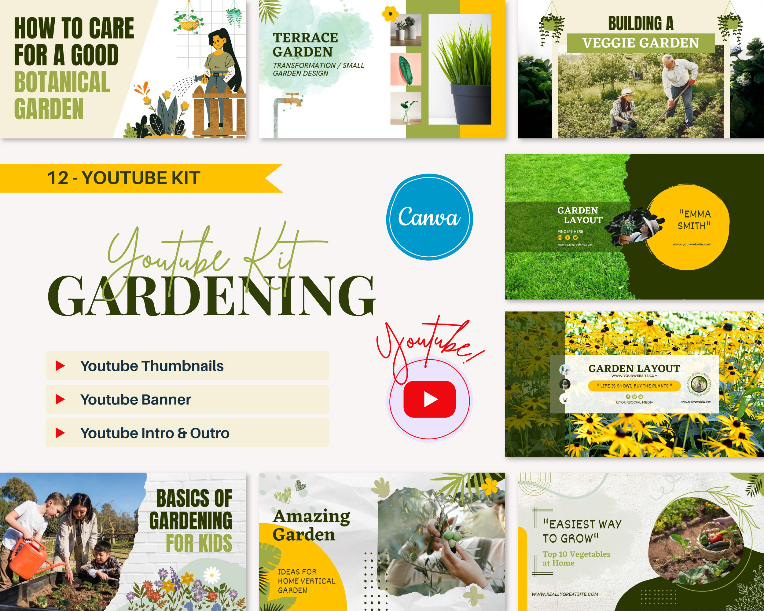 Gardening Youtube Canva Templates, Youtube Banner, Flower Shop Brand ...