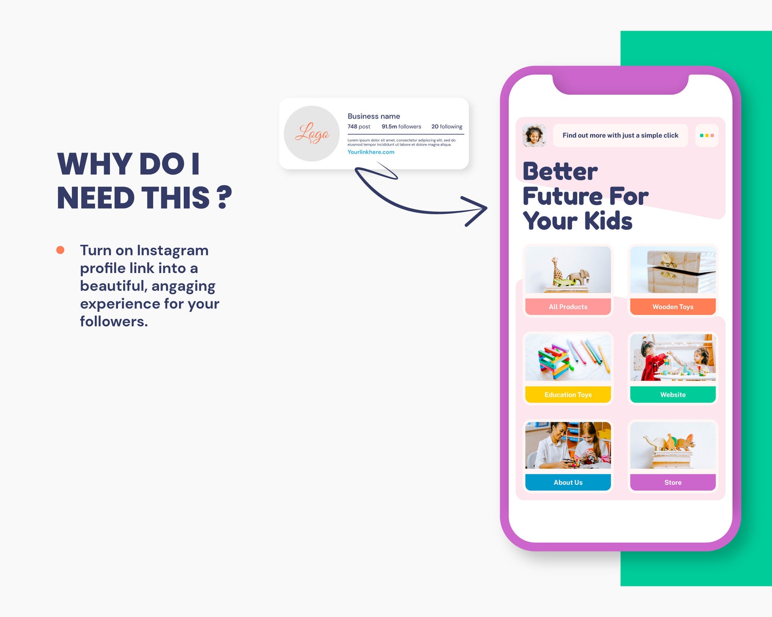 Link in Bio Template — Kidszone, Kids Canva Bio Link, Colorful ...
