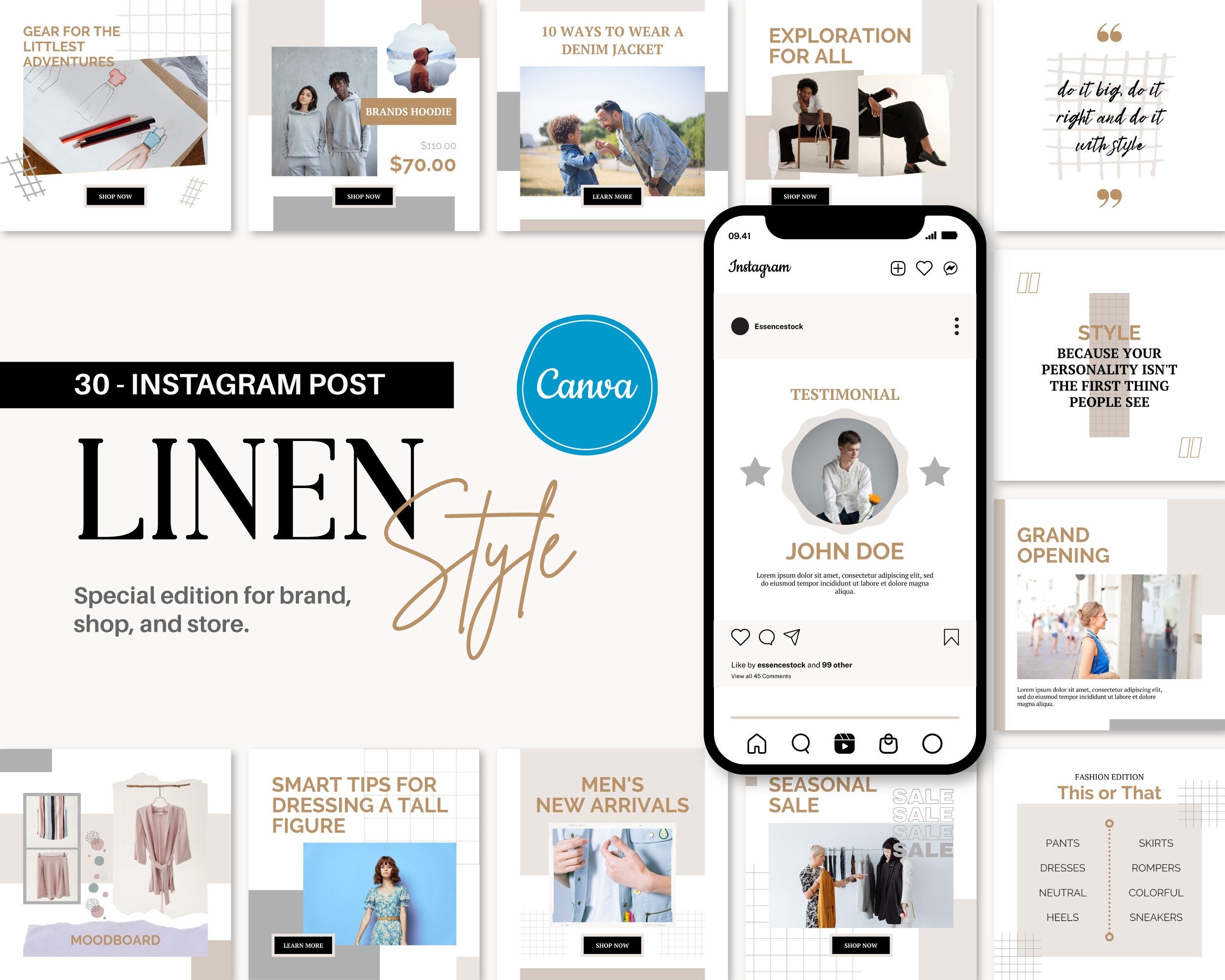 Instagram Post Template — Linen Style, Fashion Blogger Templates, IG ...