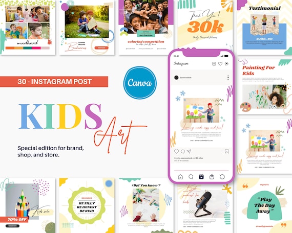 INSTAGRAM POST TEMPLATE Kids Art Colorful & Fun Canva - Etsy