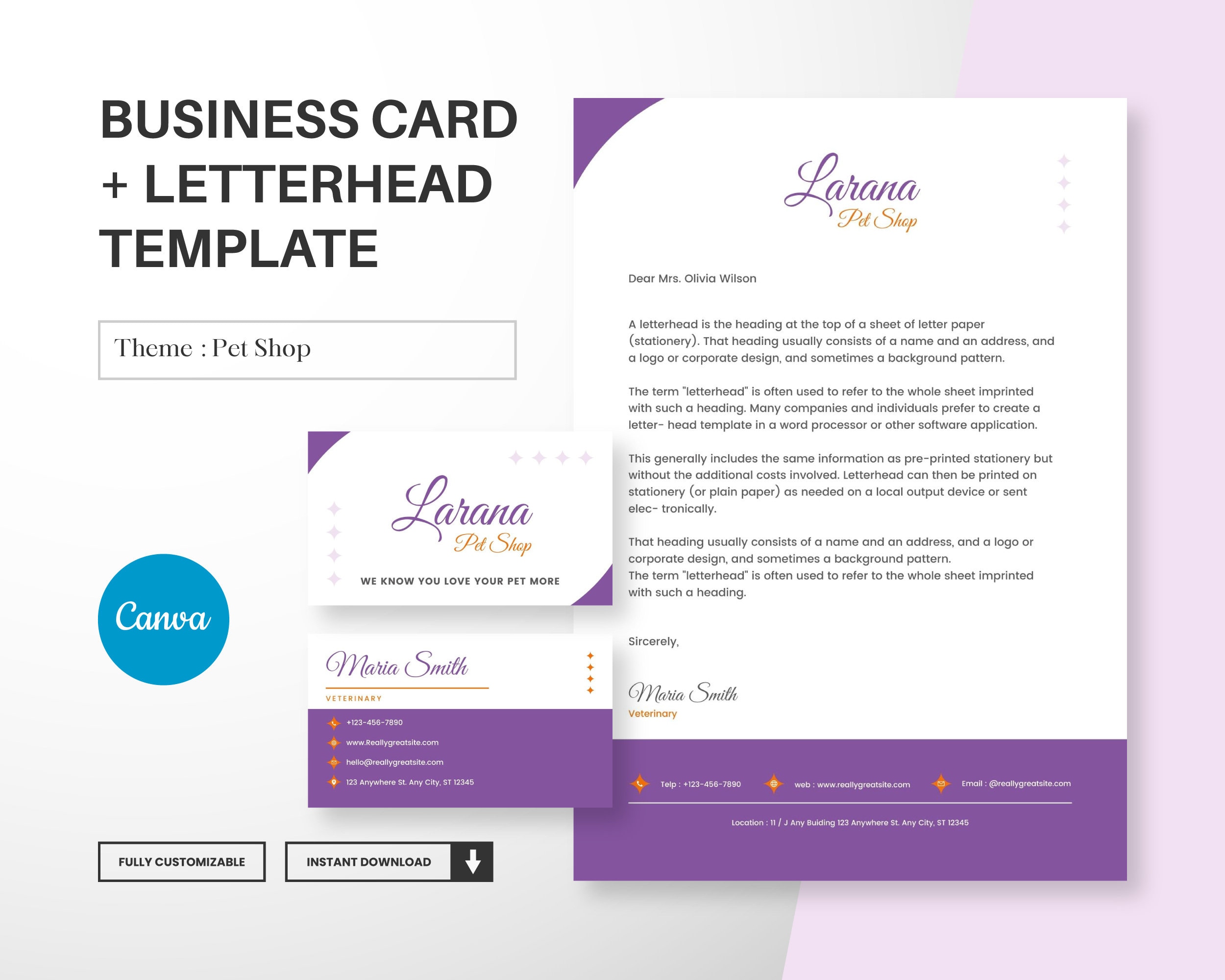 Business Card & Letterhead Template for Pet Shop Business, Modern Card ...
