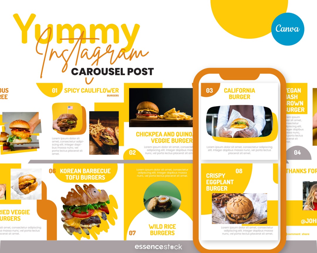 Instagram Template Food Carousel — Yummy, Canva Carousel Template ...