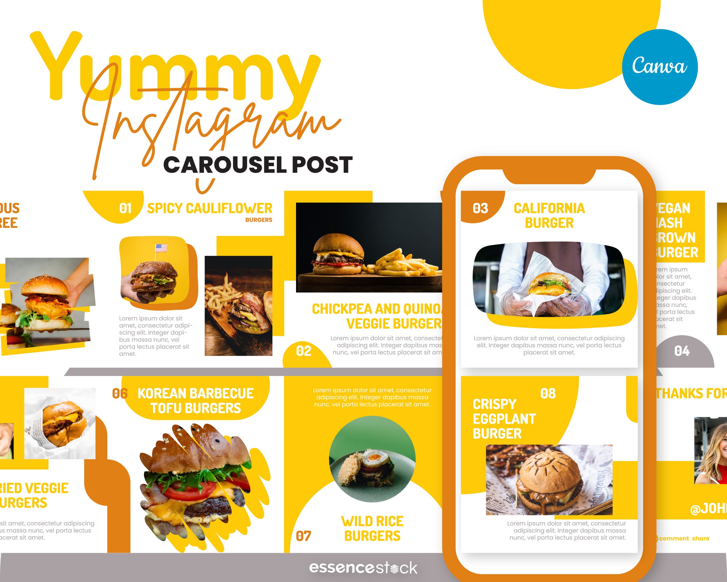 Instagram Template Food Carousel — Yummy, Canva Carousel Template ...