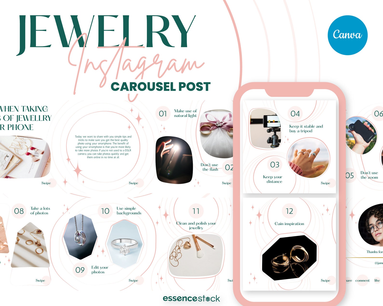 Instagram Carousel — Jewelry, Canva Carousel Template for Jewelry ...