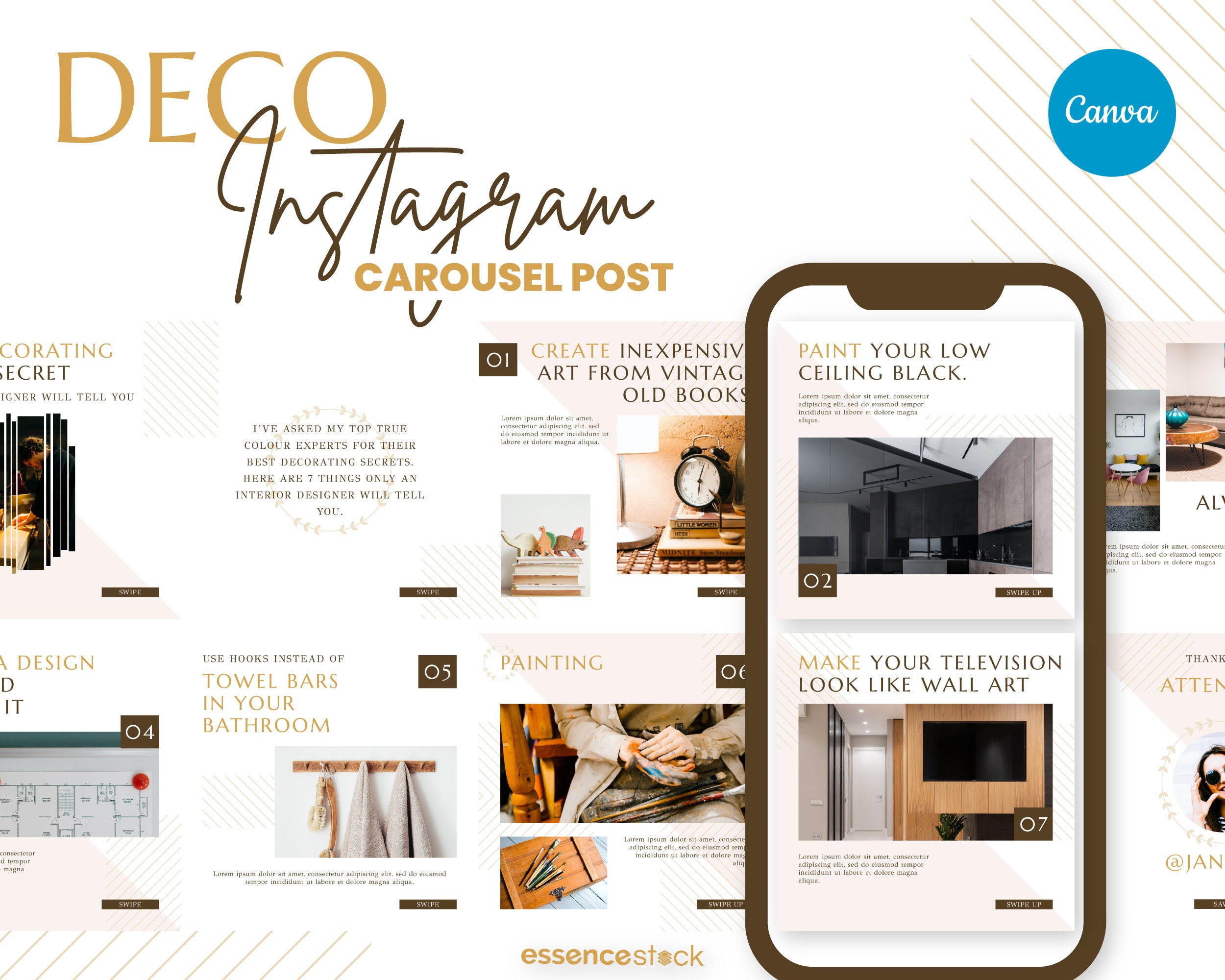 Instagram Carousel Posts for Canva Deco, Interior Instagram Template ...