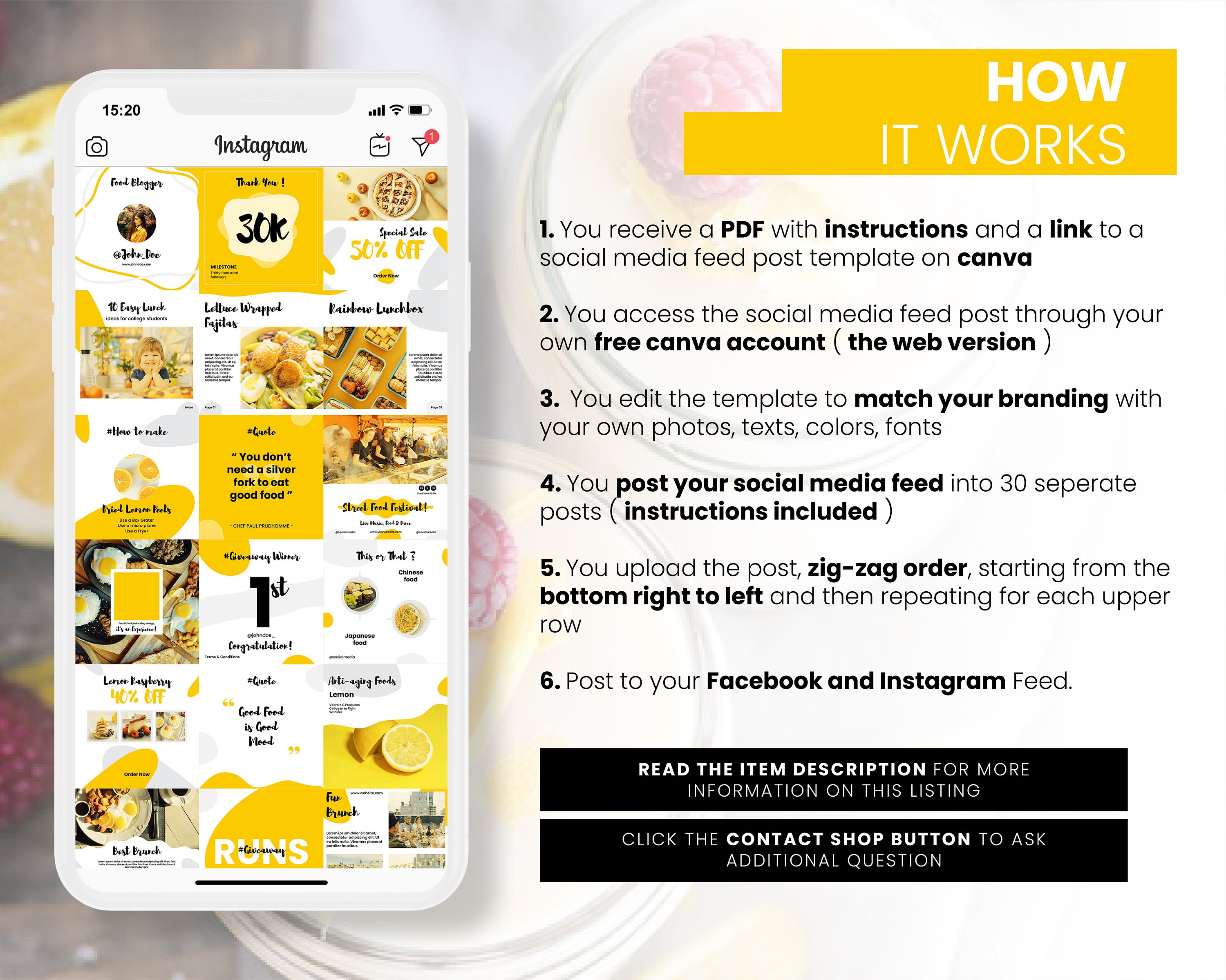 FOOD INSTAGRAM POST Templates Sunday Brunch Restaurant | Etsy