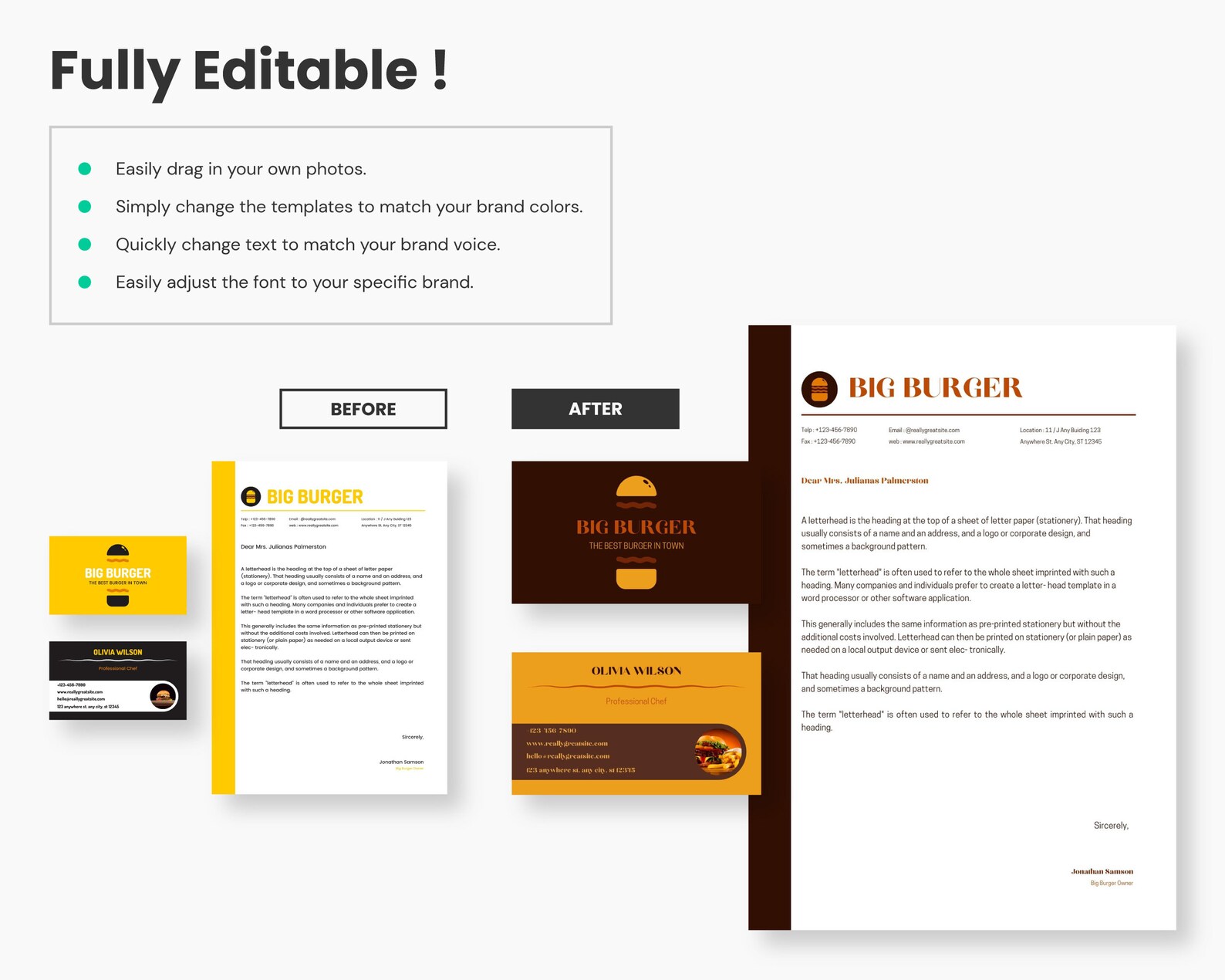 Business Card & Letterhead Template for Fast Food, Burger Business Card ...
