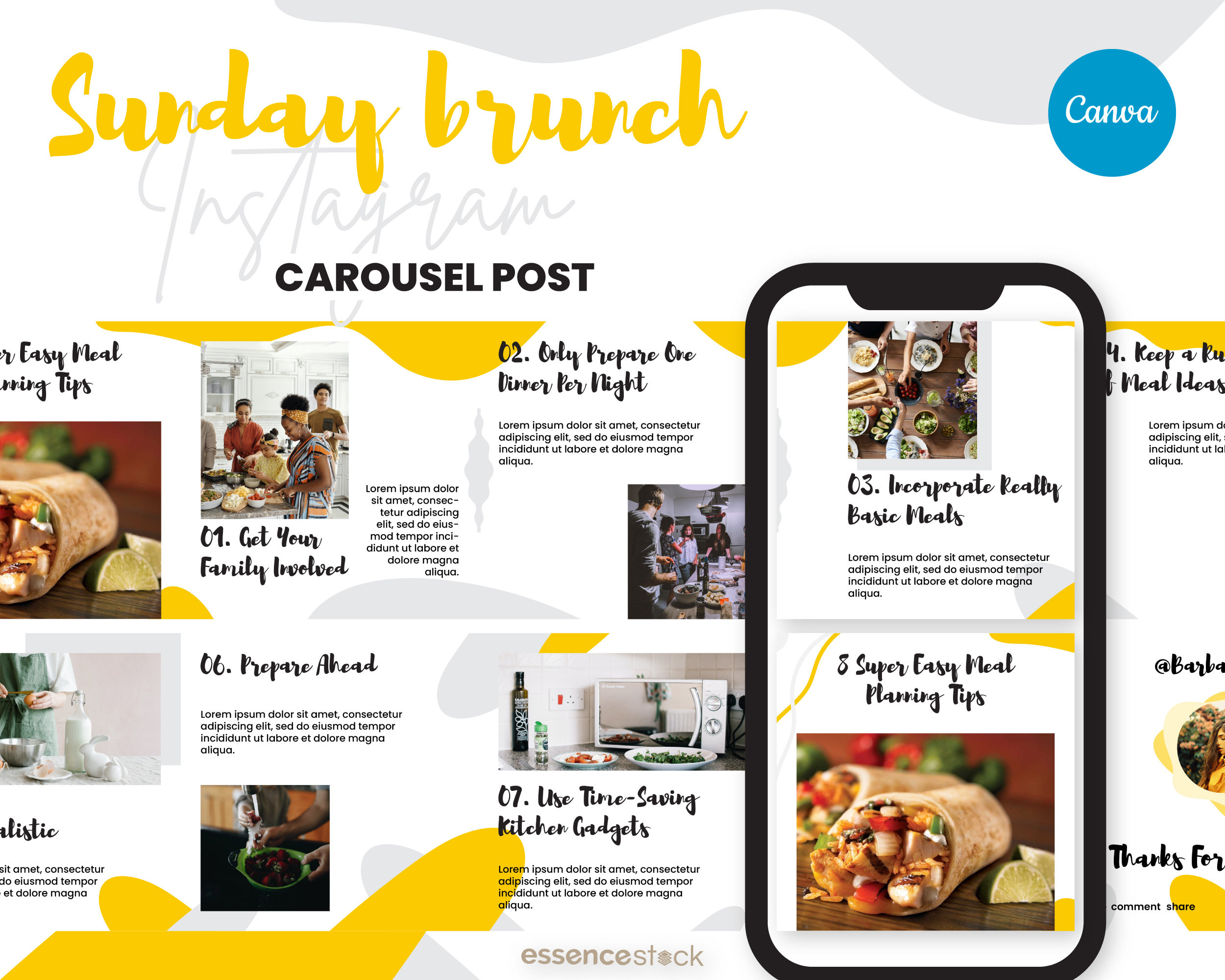 Instagram Carousel Posts for Canva — Sunday Brunch, Food Instagram ...