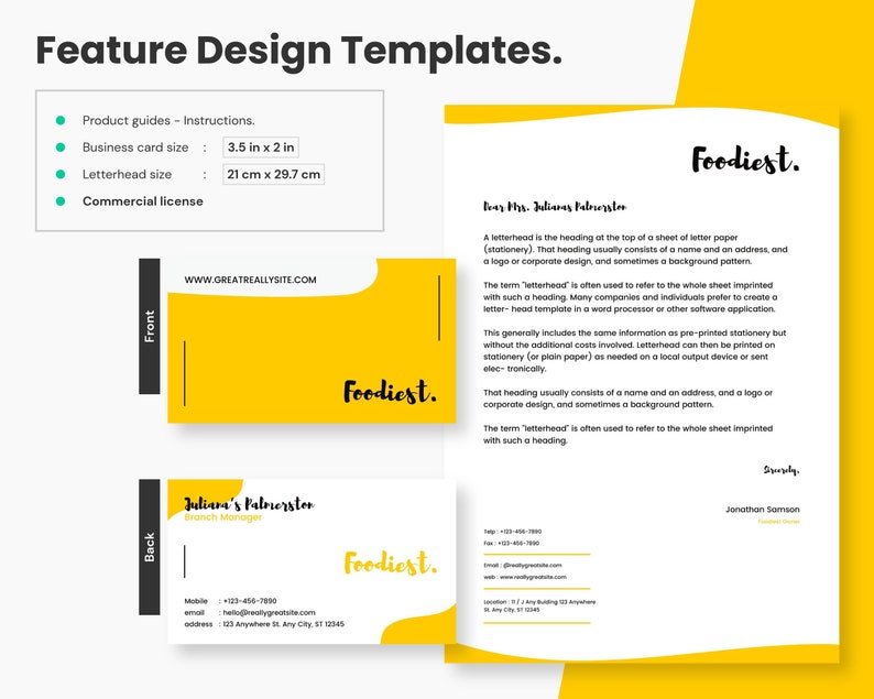 Business Card & Letterhead Template for Food, Restaurant Business Card ...