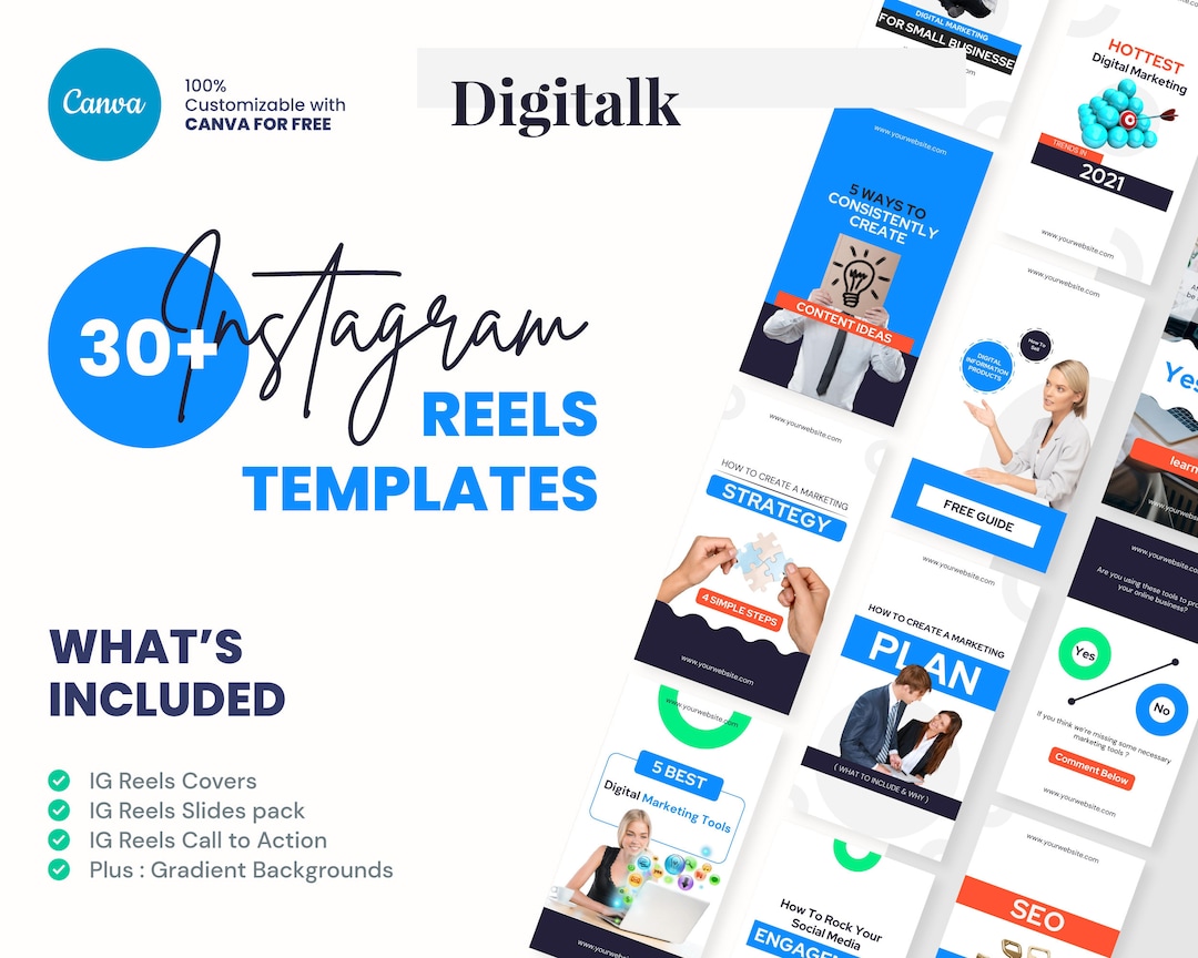 30 Instagram Reel Templates, Canva Templates for Digital Entrepreneurs ...