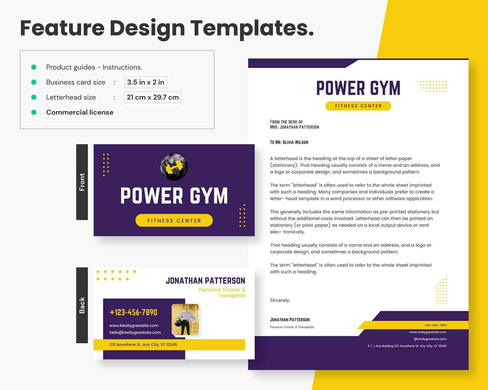 Business Card & Letterhead Template for Fitness, Workout, Gym, Coach ...