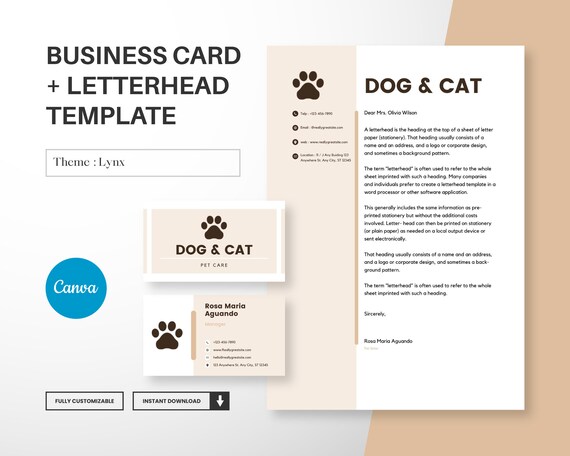 Business Card & Letterhead Template for Pet Business Modern | Etsy