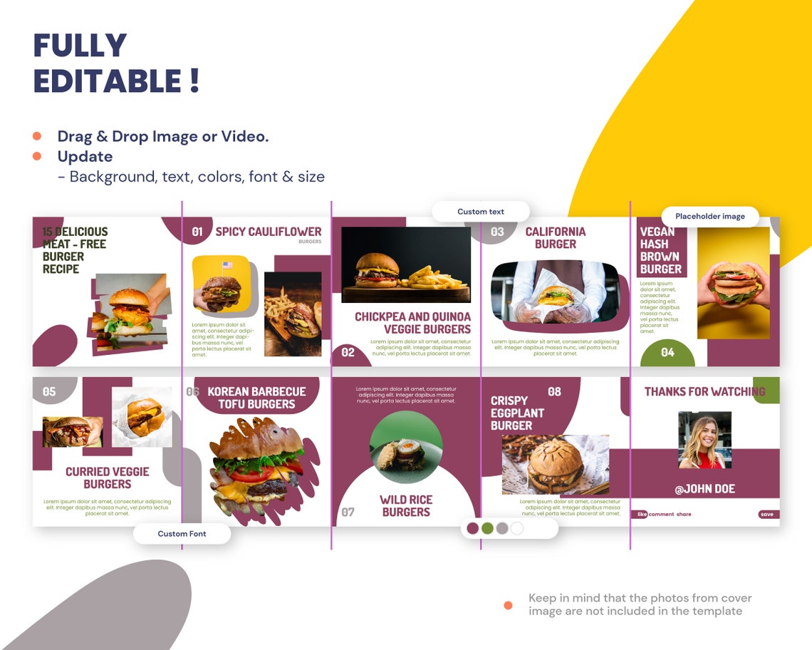 Instagram Template Food Carousel — Yummy, Canva Carousel Template ...